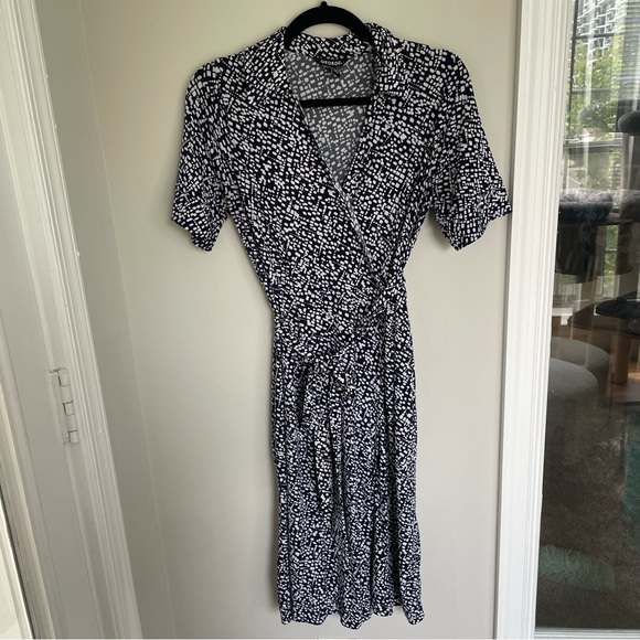 George | Dresses | George Navy White Blue Faux Wrap Dress | Poshmark